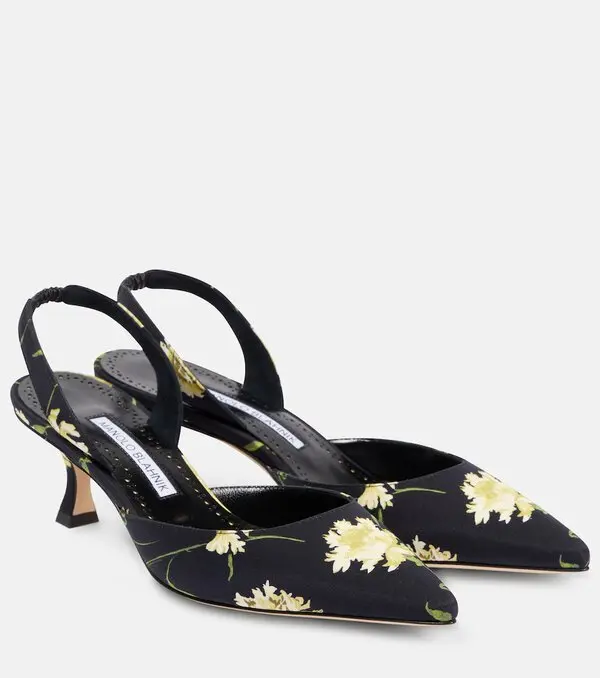 Manolo Blahnik Carolyne 50 Floral Slingback Pumps - Black