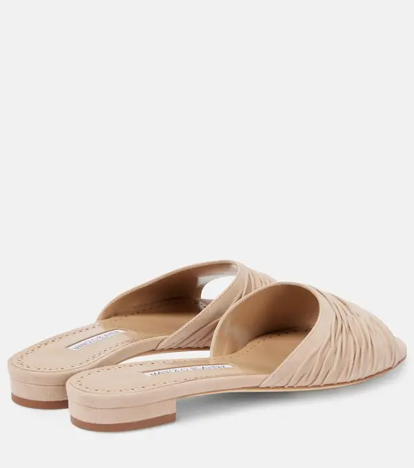 Manolo Blahnik Piruaflat 10 Suede Sandals - Beige