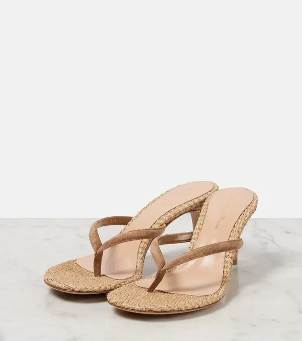GIANVITO ROSSI 70 Raffia And Suede Mules