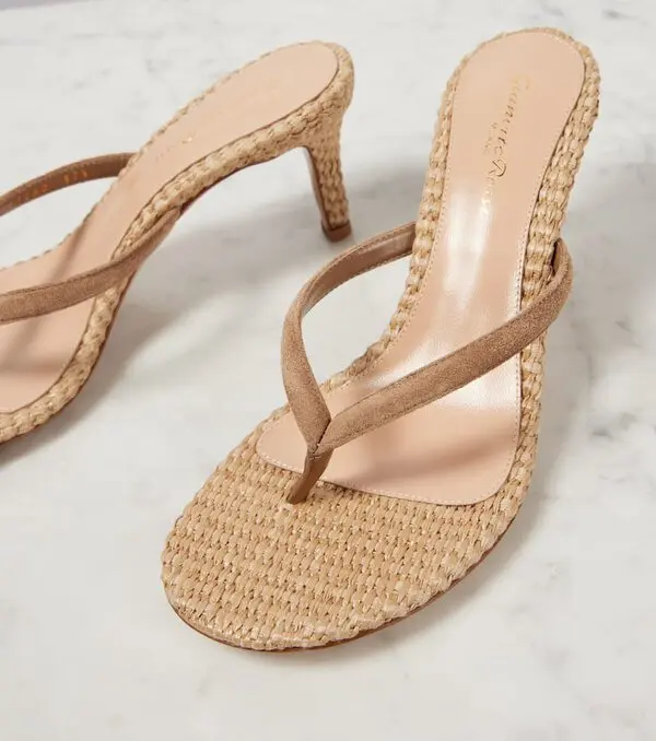 GIANVITO ROSSI 70 Raffia And Suede Mules