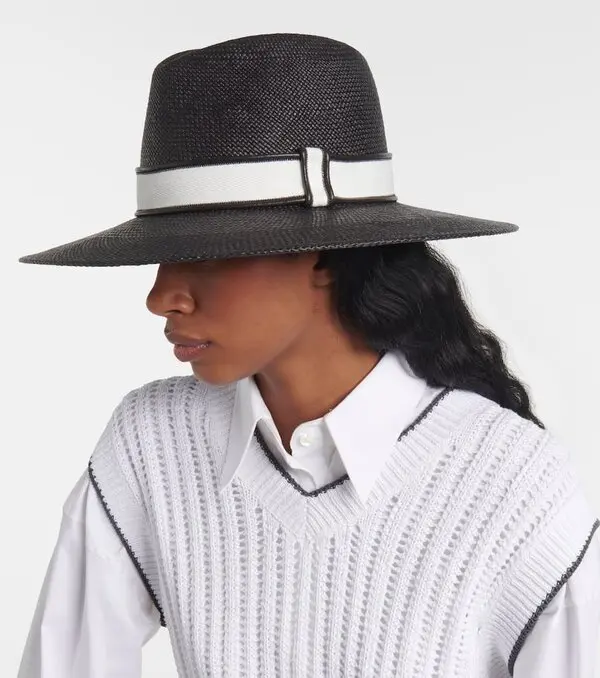 Brunello Cucinelli Monili Straw Fedora - Black