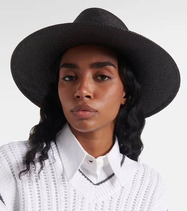 Brunello Cucinelli Monili Straw Fedora - Black