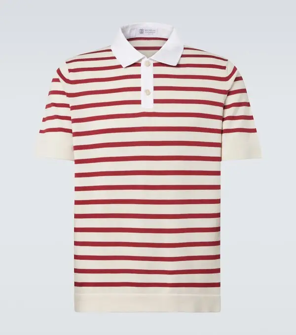 Brunello Cucinelli Striped Cotton Polo Shirt - Red