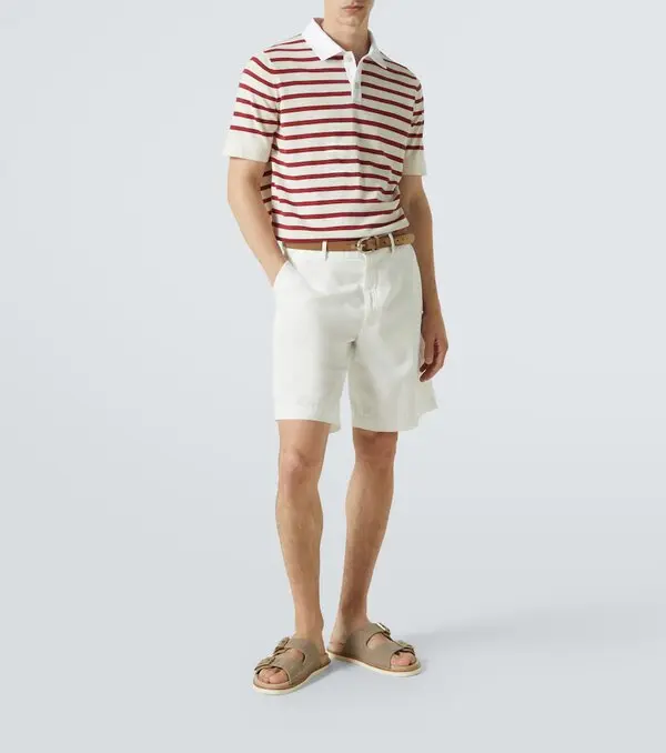 Brunello Cucinelli Striped Cotton Polo Shirt - Red