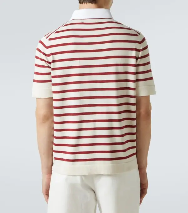 Brunello Cucinelli Striped Cotton Polo Shirt - Red