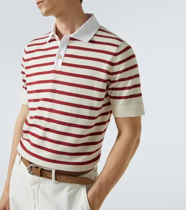 Brunello Cucinelli Striped Cotton Polo Shirt - Red