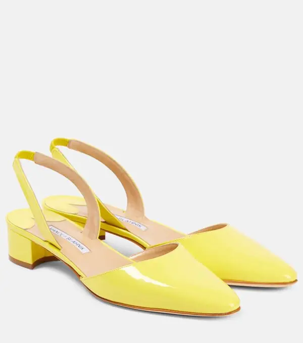 Manolo Blahnik Aspro 30 Patent Leather Slingback Pumps - Yellow