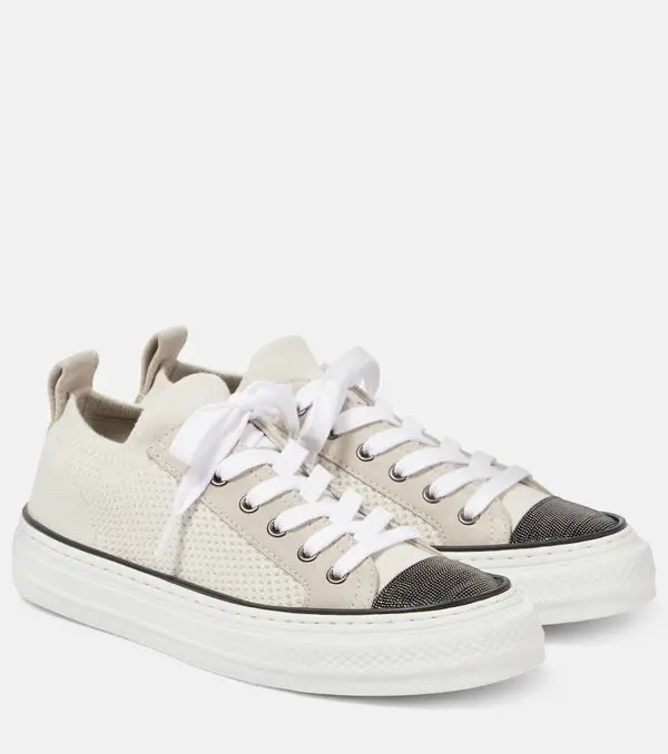 Brunello Cucinelli Knitted Slip-on Sneakers - White