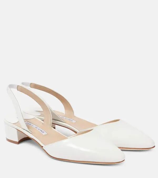 Manolo Blahnik Aspro 30 Leather Slingback Pumps - White