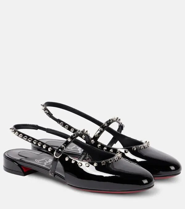 CHRISTIAN LOUBOUTIN Sweet Janispikes Slingback Flats - Black
