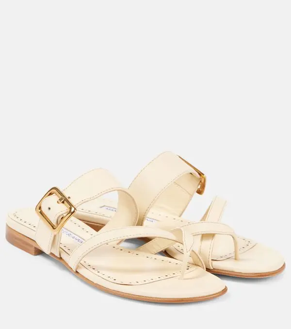 Manolo Blahnik Thalusa 10 Leather Sandals - White