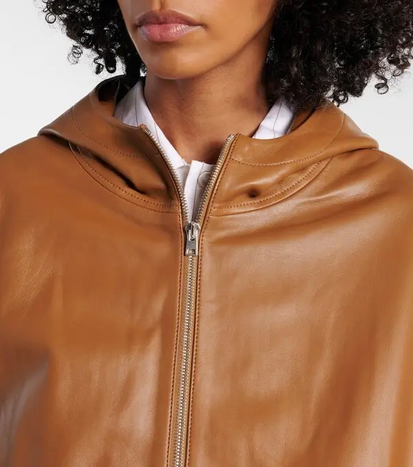 YVES SALOMON Hooded Leather Jacket - Brown