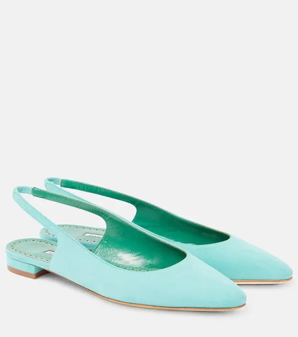 Manolo Blahnik Sawra 10 Suede Slingback Flats - Blue