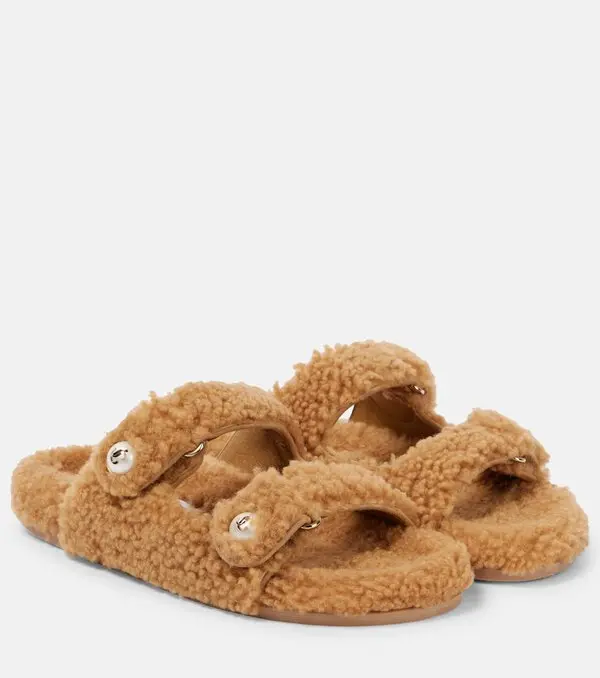JIMMY CHOO Fayence Shearling Sandals - Beige