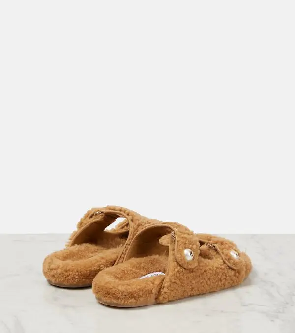 JIMMY CHOO Fayence Shearling Sandals - Beige