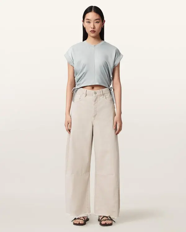 ALLSAINTS Mira Cropped Satin T-shirt - High Rise Blue