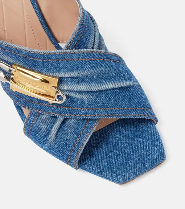 Balmain 75 Embellished Denim Mules