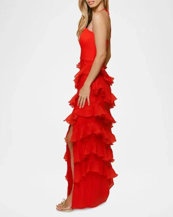 HUTCH Lou Square-neck Ruffle Gown