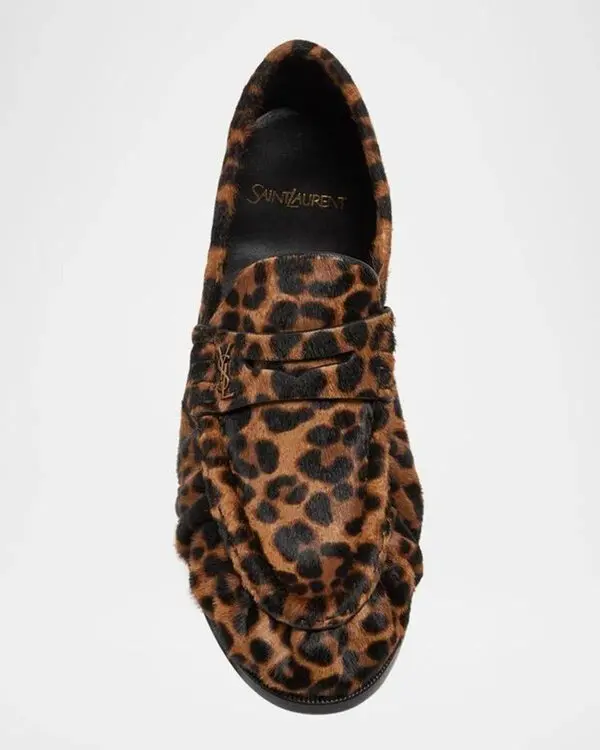 Saint Laurent Leopard Loafers - Cream