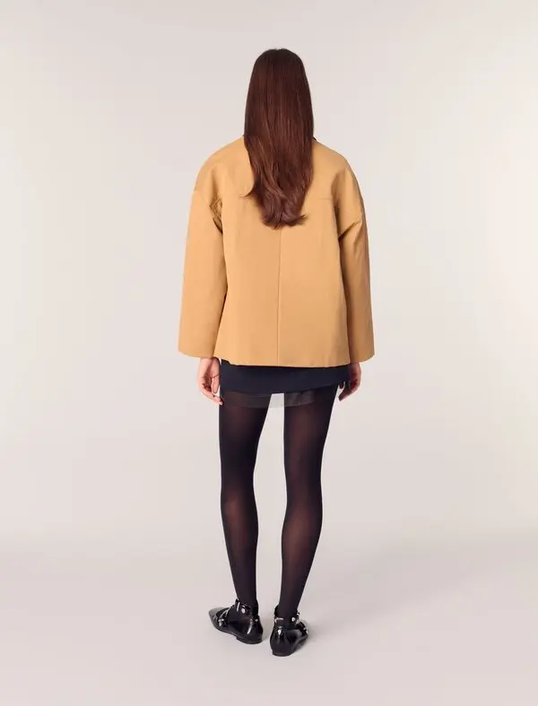 Maje Cropped Cotton Utility Jacket With Leather Collar