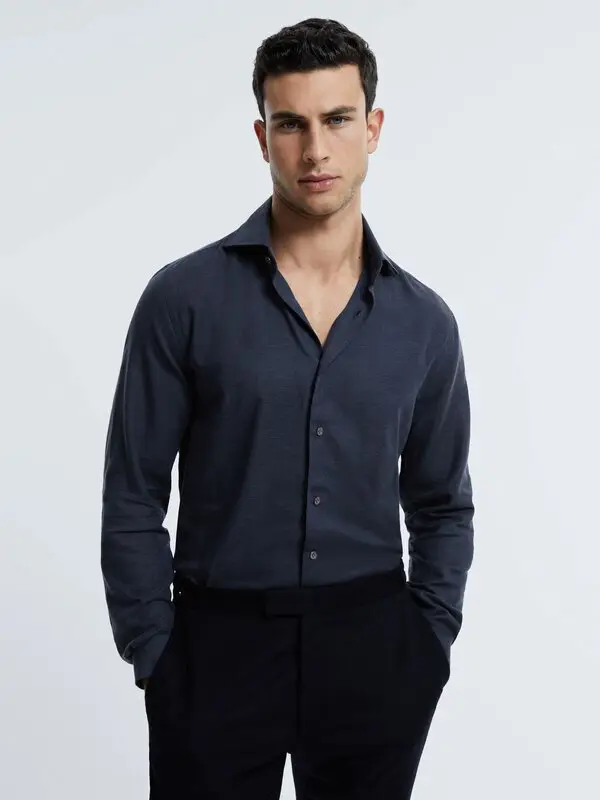 ATELIER Croydon Italian Cotton Cashmere Shirt - Navy