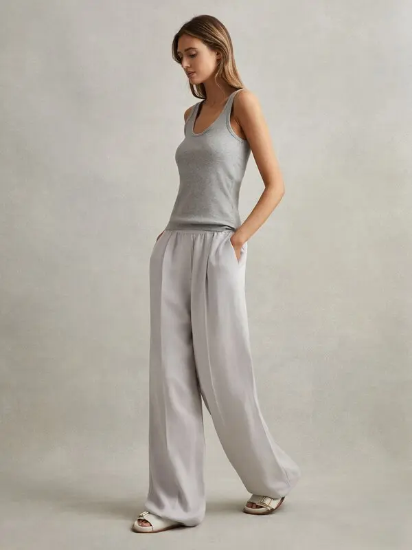 REISS Vera Petite Lyocell-linen Wide Leg Trousers - Light Blue