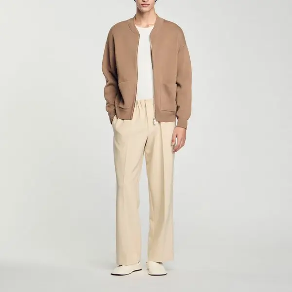 Sandro Knit Varsity Jacket - Dark Sand