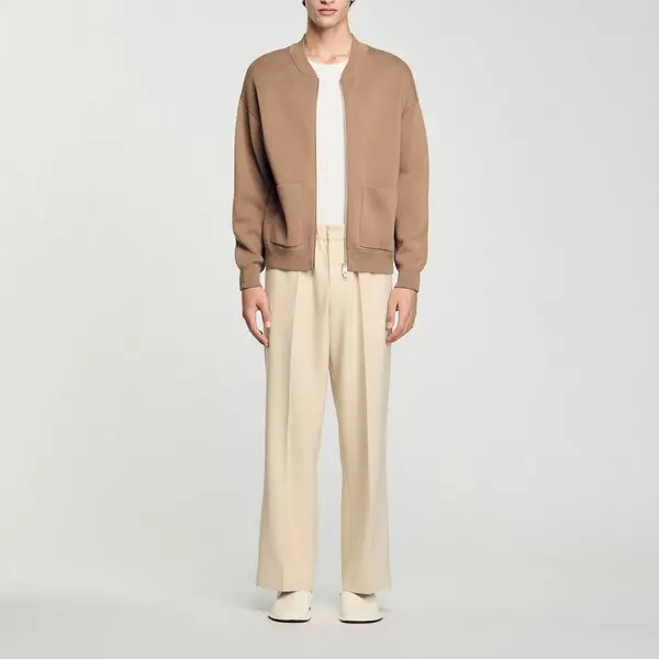 Sandro Knit Varsity Jacket - Dark Sand
