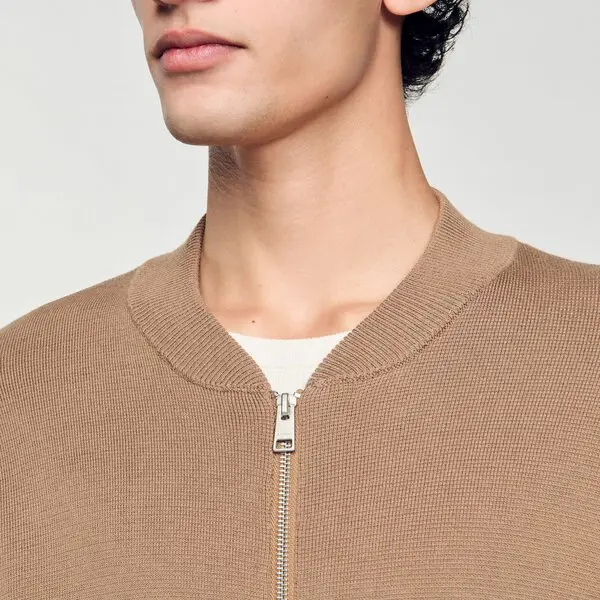 Sandro Knit Varsity Jacket - Dark Sand