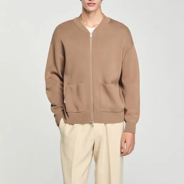 Sandro Knit Varsity Jacket - Dark Sand