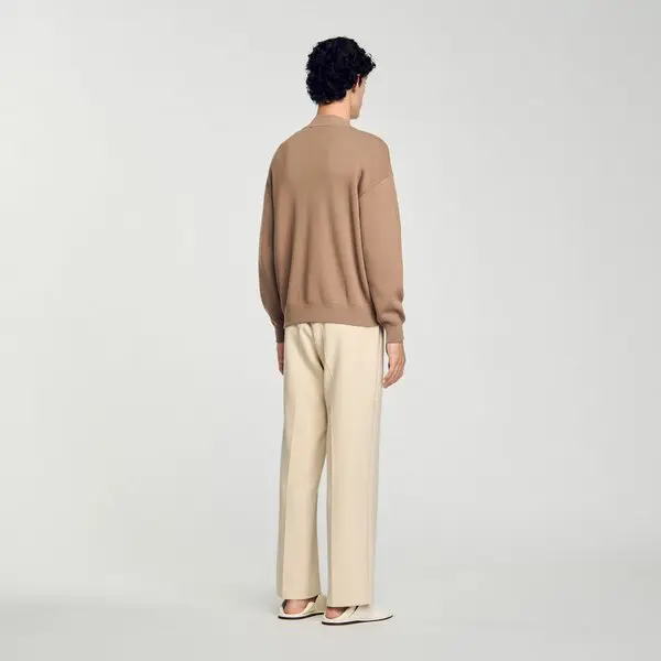 Sandro Knit Varsity Jacket - Dark Sand