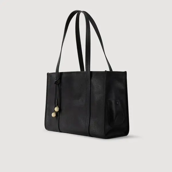 Sandro Soft Leather Tote Bag With Charms - Black