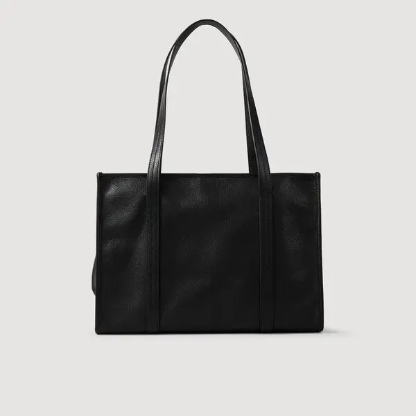 Sandro Soft Leather Tote Bag With Charms - Black
