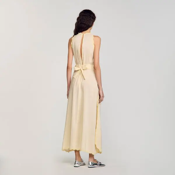 Sandro Linen Maxi Dress With Lace Trim In Light Yellow - 30% Off |  Editorialist