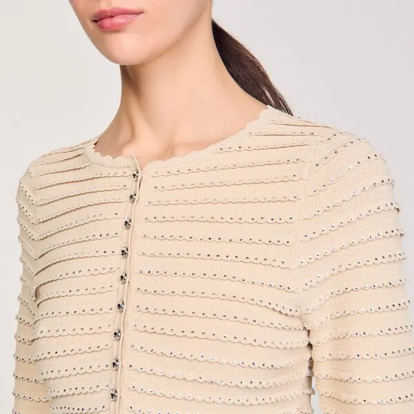 Sandro Rhinestone Cropped Cardigan In Beige - 30% Off | Editorialist
