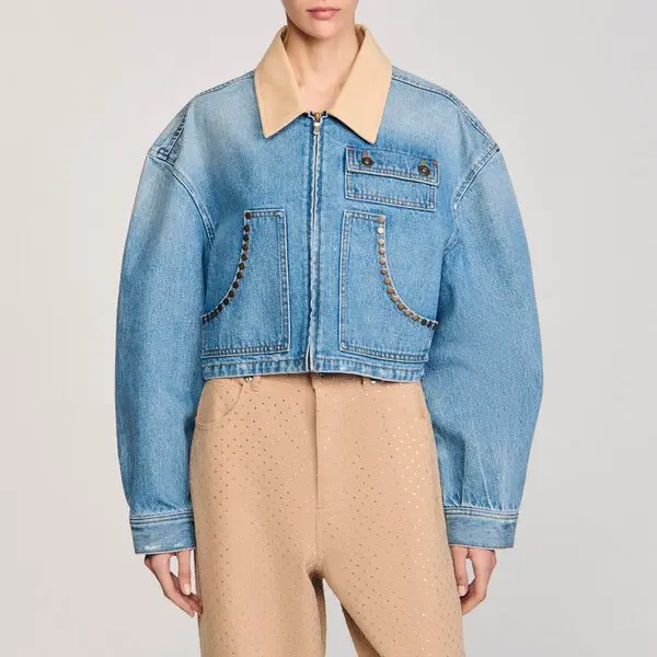 Sandro Denim Studded Jacket