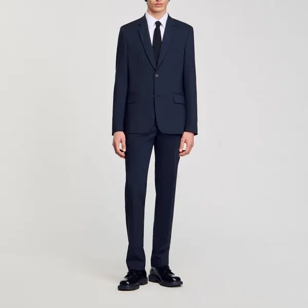 Sandro Wool Suit Jacket - Midnight Blue