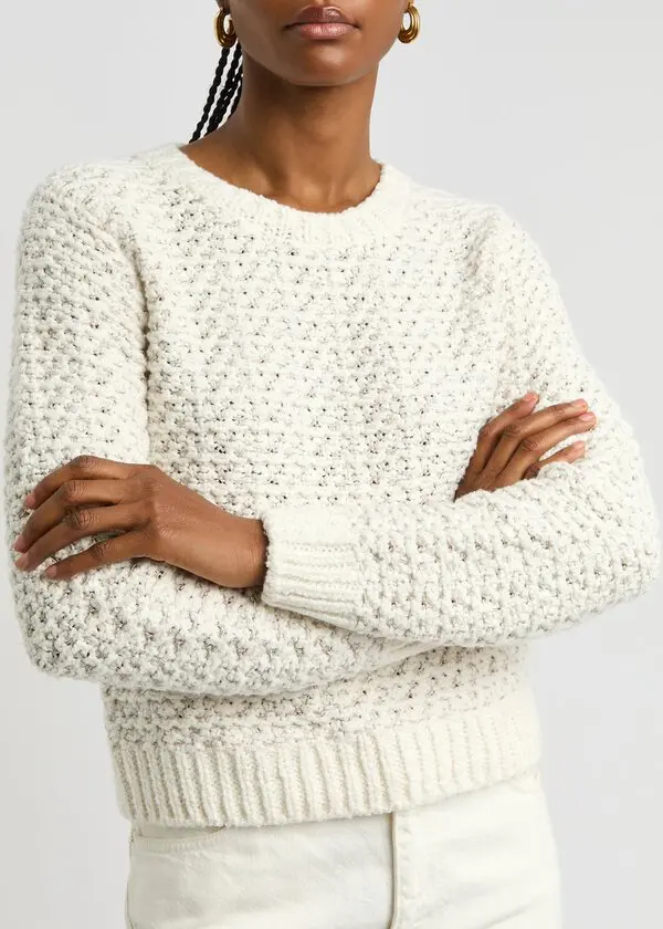 Moncler Logo Bouclé Knit Jumper - Natural
