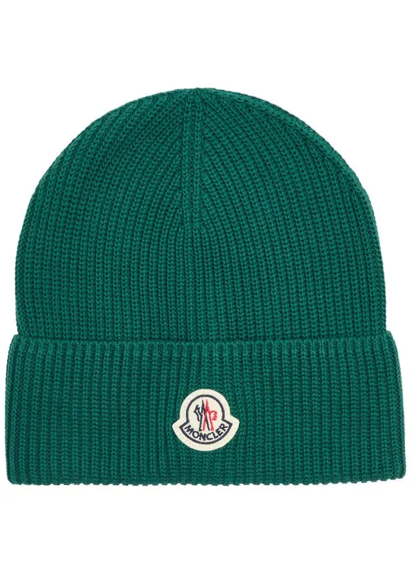 Moncler Logo Ribbed Beanie - Green