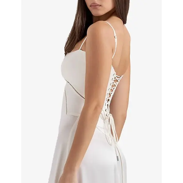 anabella ivory satin lace up maxi dress House of CB