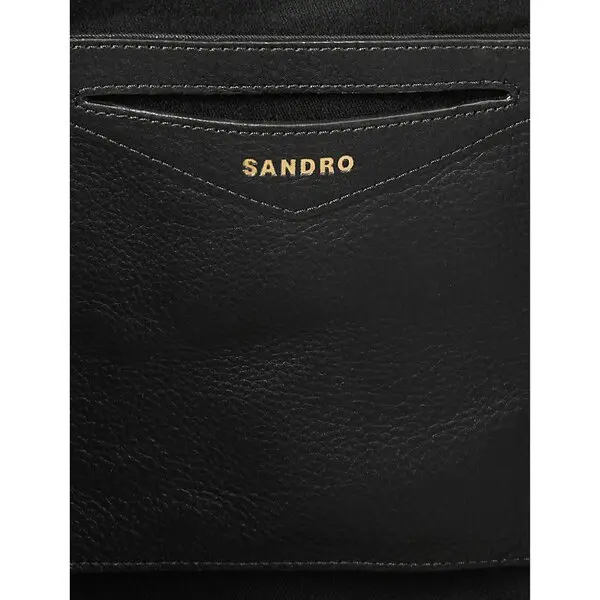 Sandro Leather Shopping Tote Bag - Noir / Gris