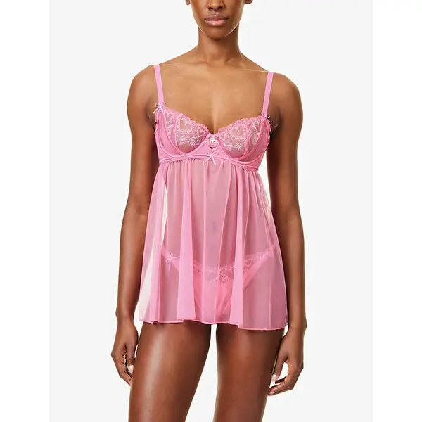 Lounge Underwear Mariana Lace Babydoll Dress And Thong Set Xs - Pink |  Editorialist