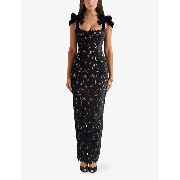 House OF CB Tiff Floral-Lace Maxi Dress - Black