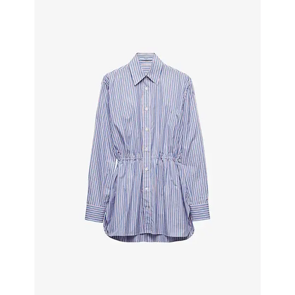 Prada Striped Drawstring-waist Cotton Shirt