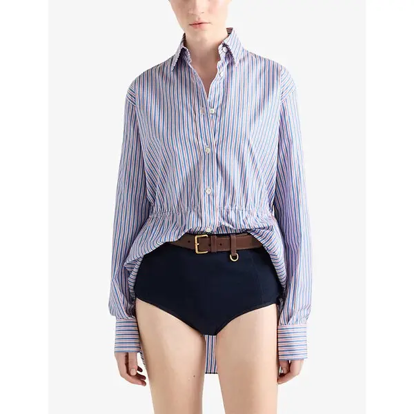 Prada Striped Drawstring-waist Cotton Shirt