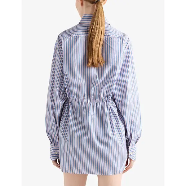 Prada Striped Drawstring-waist Cotton Shirt