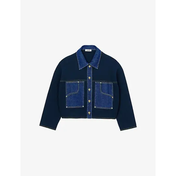 Sandro Pointed-collar Denim-trim Cardigan