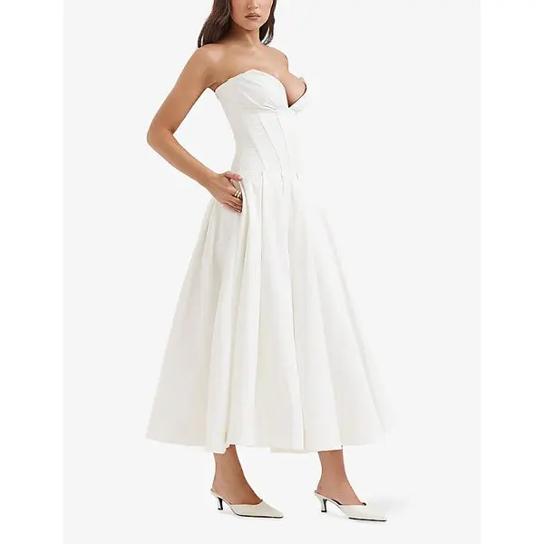 house of cb lady dress Women's Strapless Midi - Red Made from soft peached twill Lady Strapless Cocktail Dress In