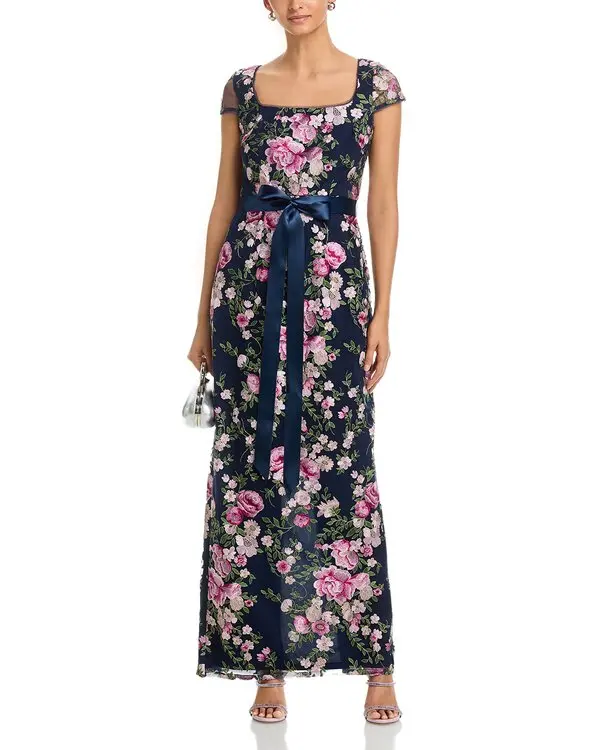 Adrianna Papell Cascading Floral Column Gown