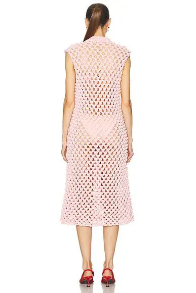JIL SANDER Sleeveless Crochet Knit Dress - Contton Candy